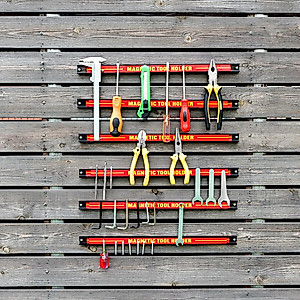 6 Pieces 18 Inches Magnetic Tool Holder Racks,Magnetic Tool Holder Strip,Metal Tool Organizer Bar for Garage Organization,Shop Organization,and Workbench Accessories,Mounting Screws Included.