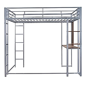 Harper & Bright Designs Full Size Loft Bed with Desk, Heavy Duty Metal Loft Bed Full with Shelves, Full Loft Bed Frame for Kids,Teens, No Box Spring Needed,Silver