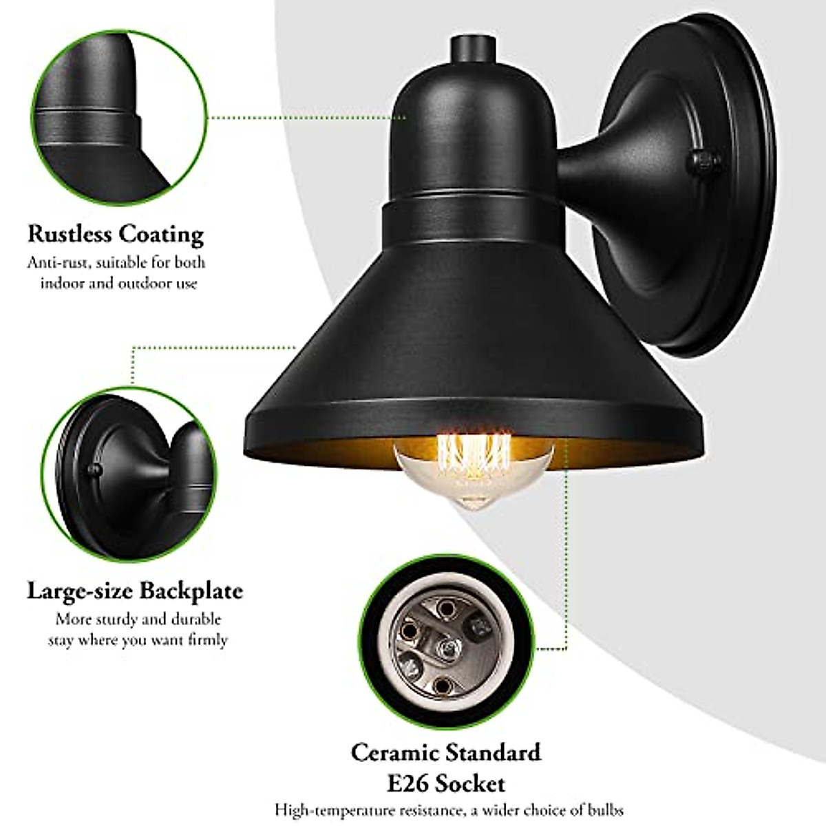 Brightever Outdoor Wall Lantern, 2-Pack Exterior Wall Light Fixtures, Waterproof Anti-Rust Black Wall Mount Lighting, Small E26 Socket Outside Lights for House, Front Porch, Playhouse, Garage