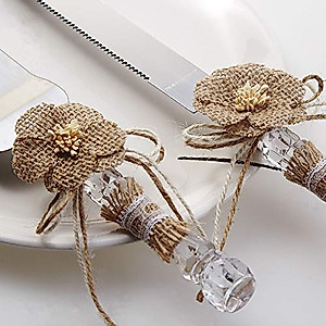 TANG SONG Set of 2 Rustic Wedding Cake Knife and Serving Set with Burlap Flower and Lace Wedding Cake Knife (Set of 2)