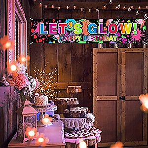 Glow Neon Birthday Party Decorations Supplies, Lets Glow & Happy Birthday Banner Yard Sign Supplies, Glow Theme Party Decor Photo Booth Props for Indoor Outdoor