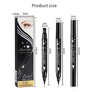 Go Ho Black Liquid Eyeliner Stamp,Star Stamp Eyeliner Makeup,Double-Side Waterproof Eyeliner Pen,Long-lasting Smudge-proof Tattoo Tools,Black Eye Liner Makeup,1 PC