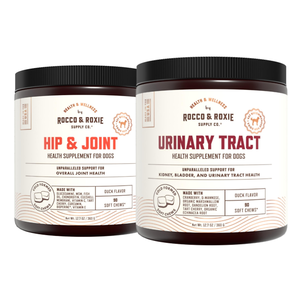 Rocco & Roxie Dog Glucosamine Hip and Joint & Urinary Tract Supplements Bundle
