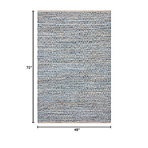SAFAVIEH Cape Cod Collection Accent Rug - 4' x 6', Natural & Blue, Handmade Flat Weave Coastal Braided Jute, Ideal for High Traffic Areas in Entryway, Living Room, Bedroom (CAP351A)