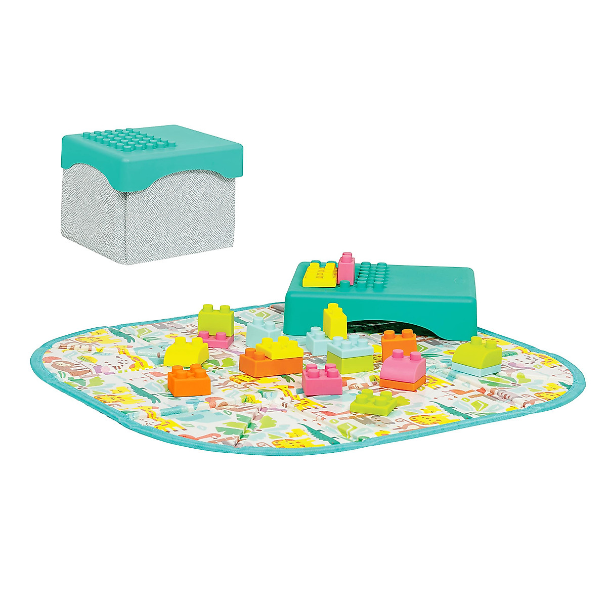 Infantino Super Soft 1st Building Blocks Activity Station, Easy-to-Hold for Babies & Toddlers, BPA-Free, Multi-Colored, 22-Piece Set with Storage Box and Mat