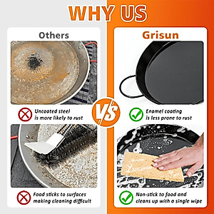 GRISUN Paella Pan 12/16/18 inches | Enameled Paella Pan for 4/8/12 Servings | Nonstick Pan for Authentic Spanish Dishes | Enameled Skillet Ideal for Restaurants and Home Cooking