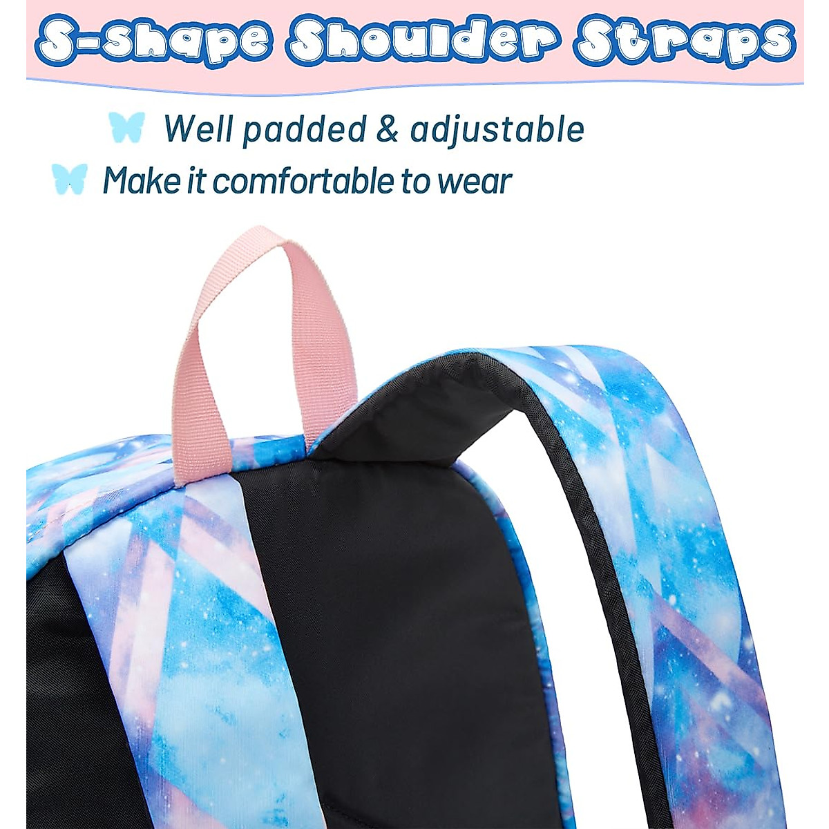 BLUEFAIRY Middle School Backpacks for Girls Teens Ages 8-10 Galaxy Backpack High School Bags Padded Straps Large Book Bag Bookbag for Teenagers Blue 17"