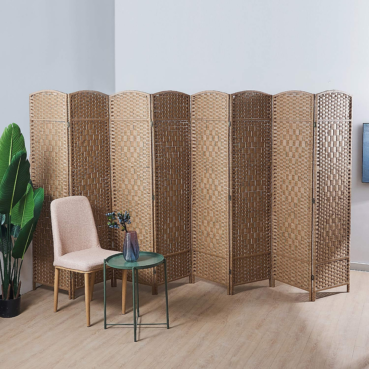 Cocosica 8 Panel Room Divider,6Ft Folding Privacy Screen,Tall - Extra Wide Foldable Panel Partition Wall Divider with Diamond Double-Weaved Hand-Woven Design Room Screen Divider