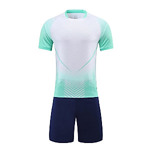 LUCKYLUAN Boys' Soccer Jersey Sports Team Training Shirt and Shorts Uniform 7-8 Years White Green