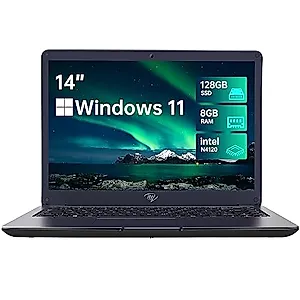 14'' Laptop Computer, Quad-Core Intel Celeron N4120 Processors, 8GB RAM, 128GB SSD, Intel UHD Graphics 600 Windows 11 Laptops Computers, Ultra Slim, Long Battery Life, 2.4G/5G WiFi, BT 4.2, HDMI