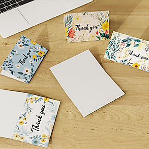 HISDEAR Thank You Cards with Envelopes and Stickers, 100 Pcs Painted Florals Design for Wedding Baby Shower Business Bridal Showers (4 X 6 Inch)