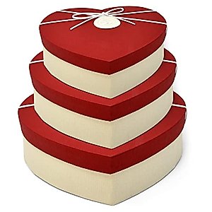 Valentine's Day Heart Shaped Gift Boxes 3 Pack Red and Off White Valentine Hearts Treat Box with Lids & Ribbon Bow Valentines Nesting Cookie Box for Gift Giving Holiday Decorative Present Wrapping
