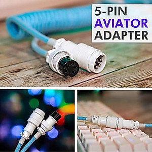 Tilted Nation Coiled USB C Cable for Mechanical Keyboard - Flexible but Tough - Detachable Aviator Coiled Keyboard Cable USB C - (5ft to 5.7ft Length) USB-A to USB-C Keyboard Coiled Cable - Blue