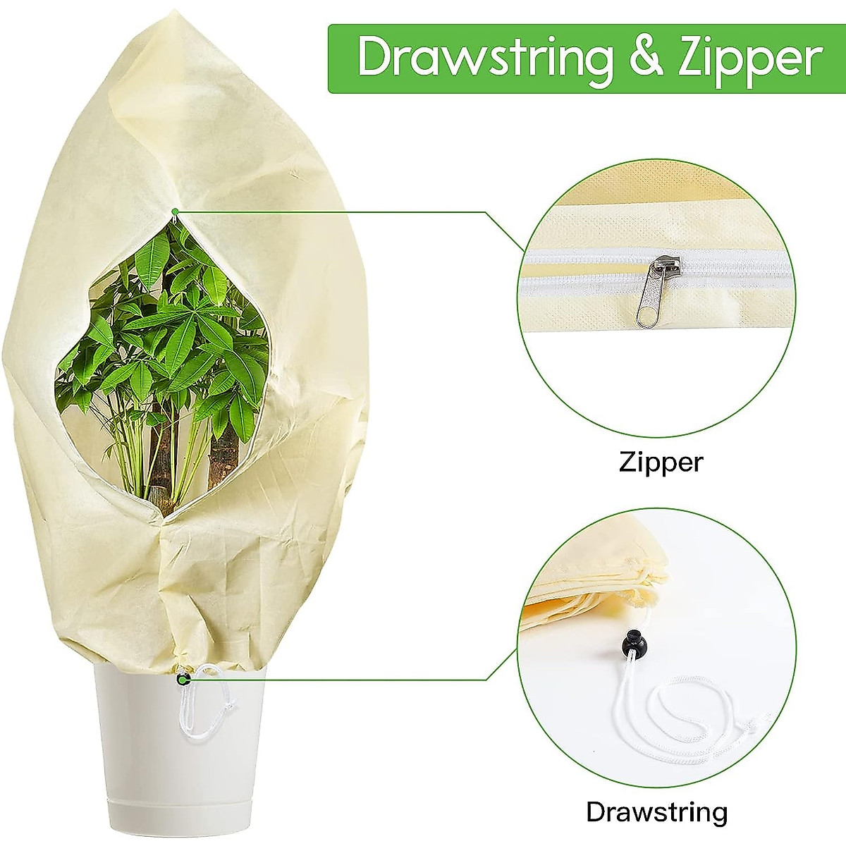 Bonviee 4 Packs Plant Covers Freeze Protection-47.24”×70.86” Large Tree Covers Frost Protection Blankets for Plants, Reusable Shrub Jakets Covers for Winter, with Drawstring & Zipper