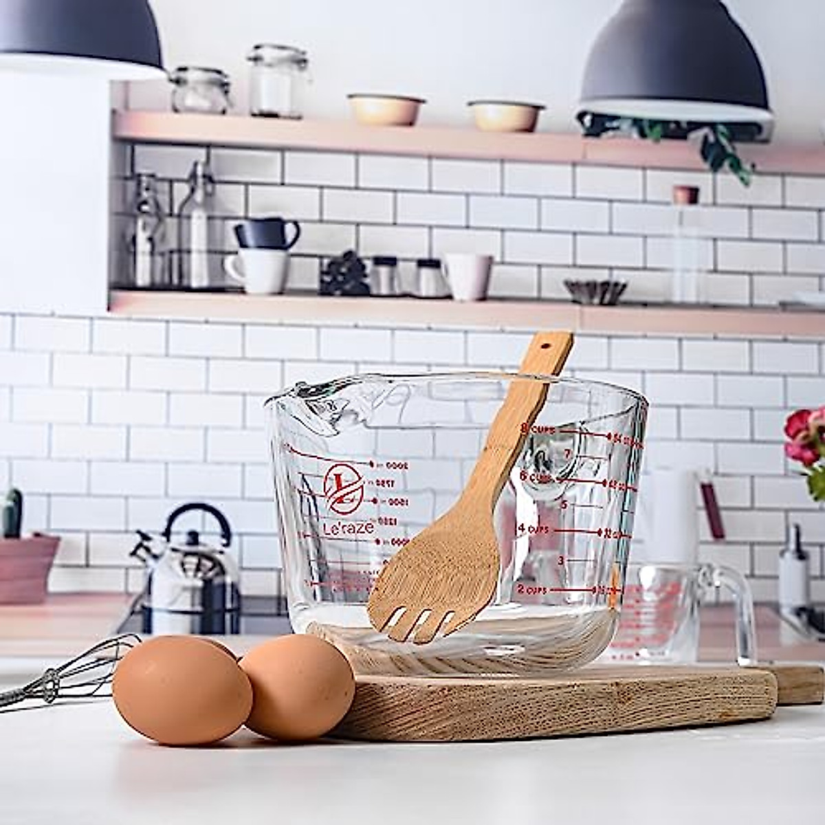 8 Cup Large Glass Measuring Cup - Kitchen Mixing Bowl, Liquid Measure Cups, Glass Bakeware Set, Punch Bowl, Batter Bowl.