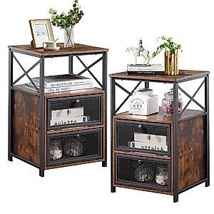 VECELO Nightstand Set of 2 with Drawer, Modern Night Stand for Bedroom, End Side Table for Living Room,Bedroom,Office, Easy Assembly