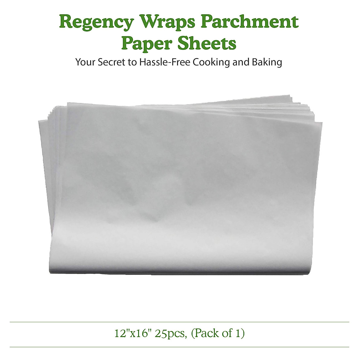 Regency Wraps Parchment Paper Sheets For Non-Stick Cooking and Baking, Greaseproof Paper Liners for Cookie Sheets, Cake Pans, Air Fryer and Microwave Safe, White, 12 x 16 inches, 25pcs, Pack of 1