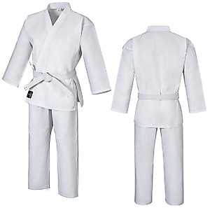 Knockout Fight Gear Karate Gi Kids & Adults Medium Weight Martial Arts Uniform Student Karate Gear With Free White Belt (White, 00 (3'9"-4'/50 lbs))