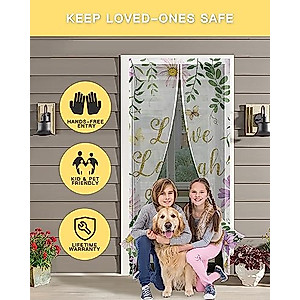 ZOE GARDEN Inspirational Quote Magnetic Screen Door for Sliding/Single/French Doors, Self Sealing Magnets Patio Door Screen Heavy Duty Mesh Curtain, Green Eucalyptus Leaves Elegant Flower