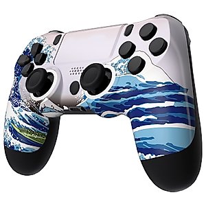 eXtremeRate The Great Wave Ghost Replacement Faceplate Touchpad Cover, Redesigned Housing Shell Case Touch Pad Compatible with PS4 Slim Pro Controller JDM-040/050/055 - Controller NOT Included