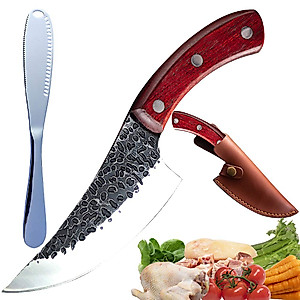 Balaweis Upgraded Chef Knife 5 inch Professional Kitchen Boning Knife Sharp Blade Cutting Cooking Stainless Steel Knife Handmade Forged Hammered kitchen Knife Outdoor BBQ Portable travel Meat Cleaver