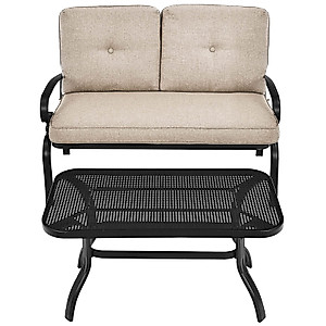 Tangkula Patio Loveseat with Table Set, 2 Seat Cushioned Sofa with Coffee Table, Patio Conversation Sofa Set with Rustproof Frame, 2 Pieces Outdoor Furniture Set for Garden, Poolside, Balcony (Beige)