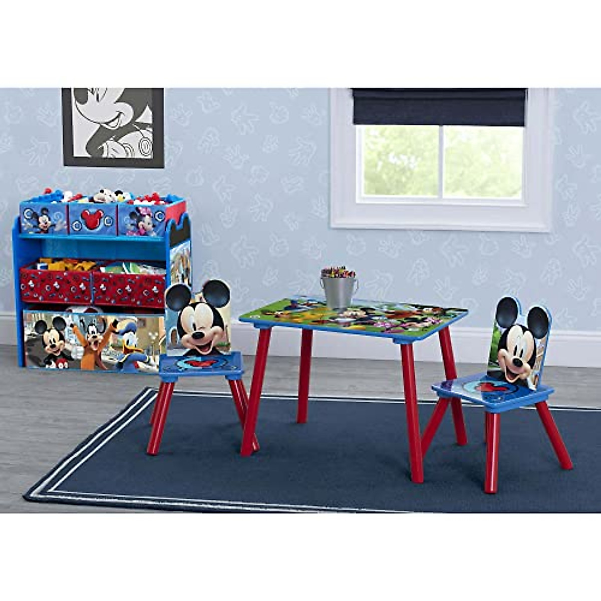 PZCXBFH Mickey Mouse 4-Piece Toddler Playroom– Set Includes Table and 2 Chairs and 6 Boxes of Toy Storage
