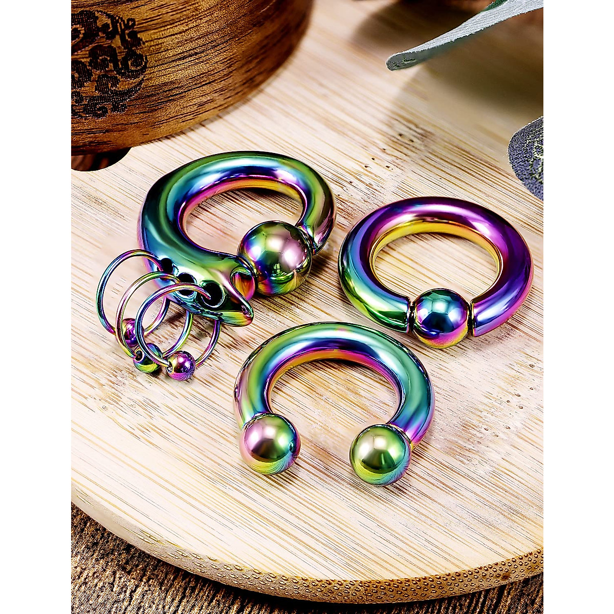 4G Earrings Internally Threaded Circular Barbells Horseshoe PA Rings Captive Bead Rings Dangle Spring Action CBR Surgical Steel Monster Screwball Rings Body Piercing Rings for Women Men Rainbow