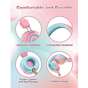 Link Dream Kids Bluetooth Headphones with Microphone for School On-Ear Headphone Toddler Children Wireless Headphone Headset with LED Lights Compatible with Cellphone/Computer/Tablet/iPad (Pink)