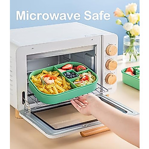 Cheardia 3 Pack Bento Lunch Box for Kid, 44 oz 4-Compartment Food Containers with Fork and Spoon BPA-Free Lunch Containers for Adults, Work, Microwave and Dishwasher Safe, Purple, Pink, Green