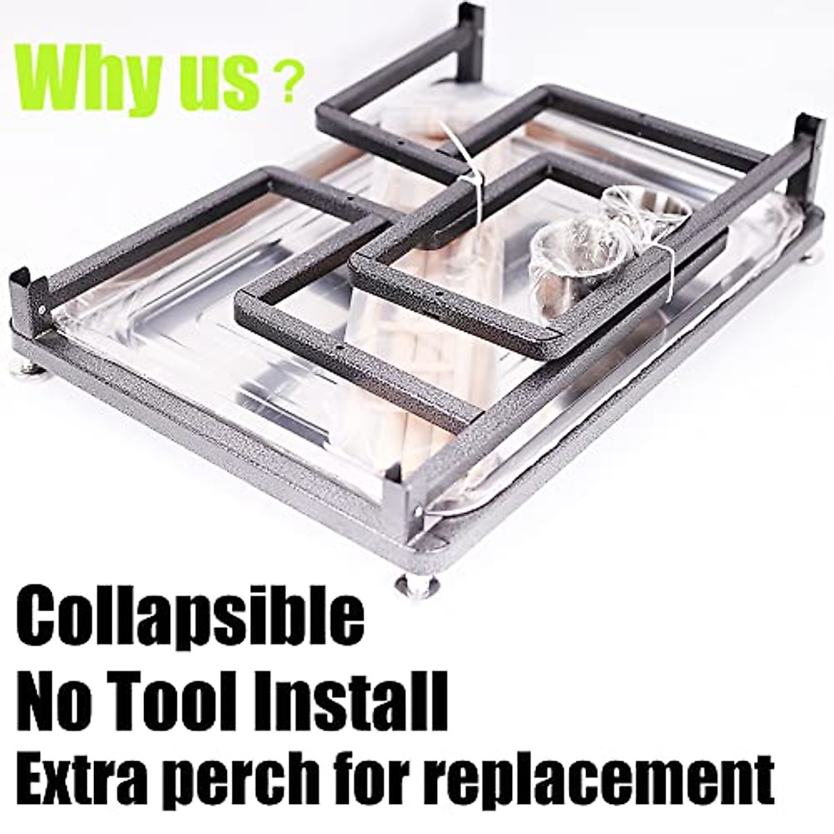 Bird Playground, Playstand for Small to Large Birds with Collapsible Metal Frame, Heavy Duty Quick-Install No Tool Request, 4 Standing Perch, 2 ladders and 2 Bird Cups