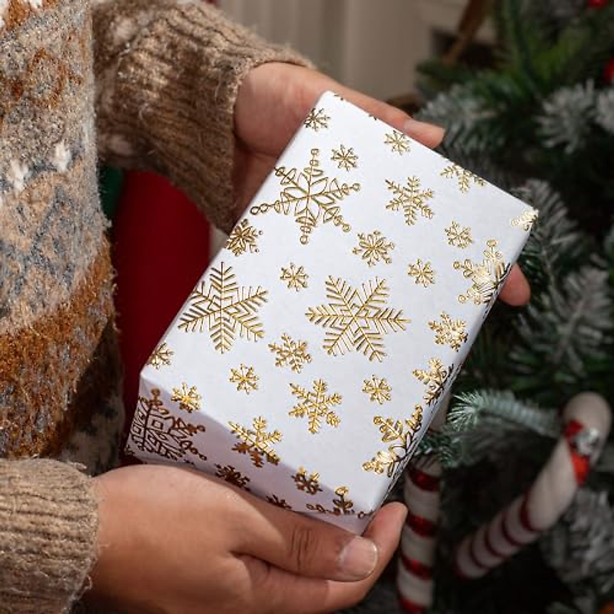 Homeral Christmas Mini Wrapping Paper Roll-17inch x 16.5ft Embossing White with Gold Foil Snowflakes for Christmas,Birthday,Wedding,Baby Shower,Valentine's, Bridal Shower,Party
