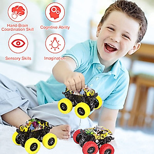 M SANMERSEN Car Toys for Toddlers 1-3, 2 Pack Monster Toys Truck 360° Rotating Stunt Cars - Push and Go Toy Cars Boys Girls Birthday Christmas Easter Gifts