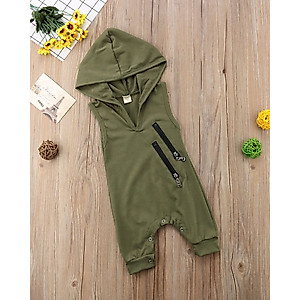 Sleeveless Newborn Baby Boys Girls Hooded Romper Green Jumpsuit Outfit Summer Zipper Casual Clothes (0-6 Months, Green)