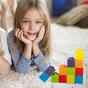 Ganowo 12PCS Mini Soft Stacking Blocks Toys, Educational Squeeze Teeth Baby Toys with Numbers Animals for 6 Months Up Baby Building Blocks Christmas Stocking Stuffers for Baby Toddlers Gifts