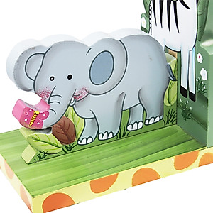 Fantasy Fields - Sunny Safari Animals Thematic Set of 2 Sturdy Wooden Bookends for Kids - Non-Toxic, Water-Based Paint, Giraffe and Elephant, Blue