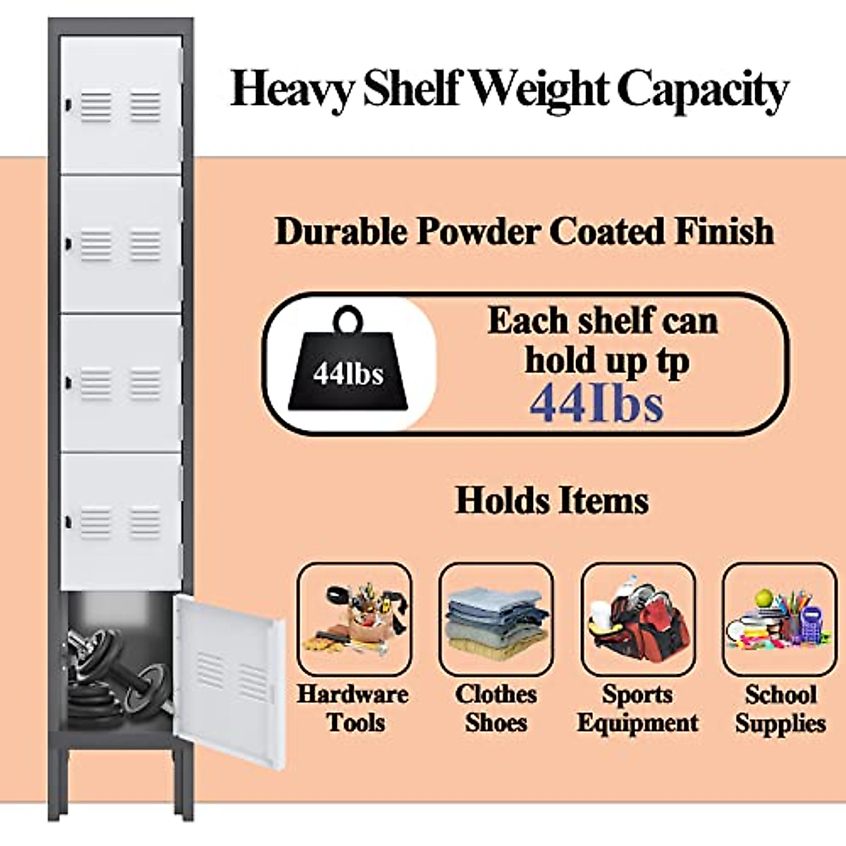 KAER Metal Lockers for Employees,5-Tier Storage Locker,Locker Cabinet for Home Gym Office School Garage with Mirror,Screwdriver,Gloves,Unassembled (Grey+White, 5-Tier)