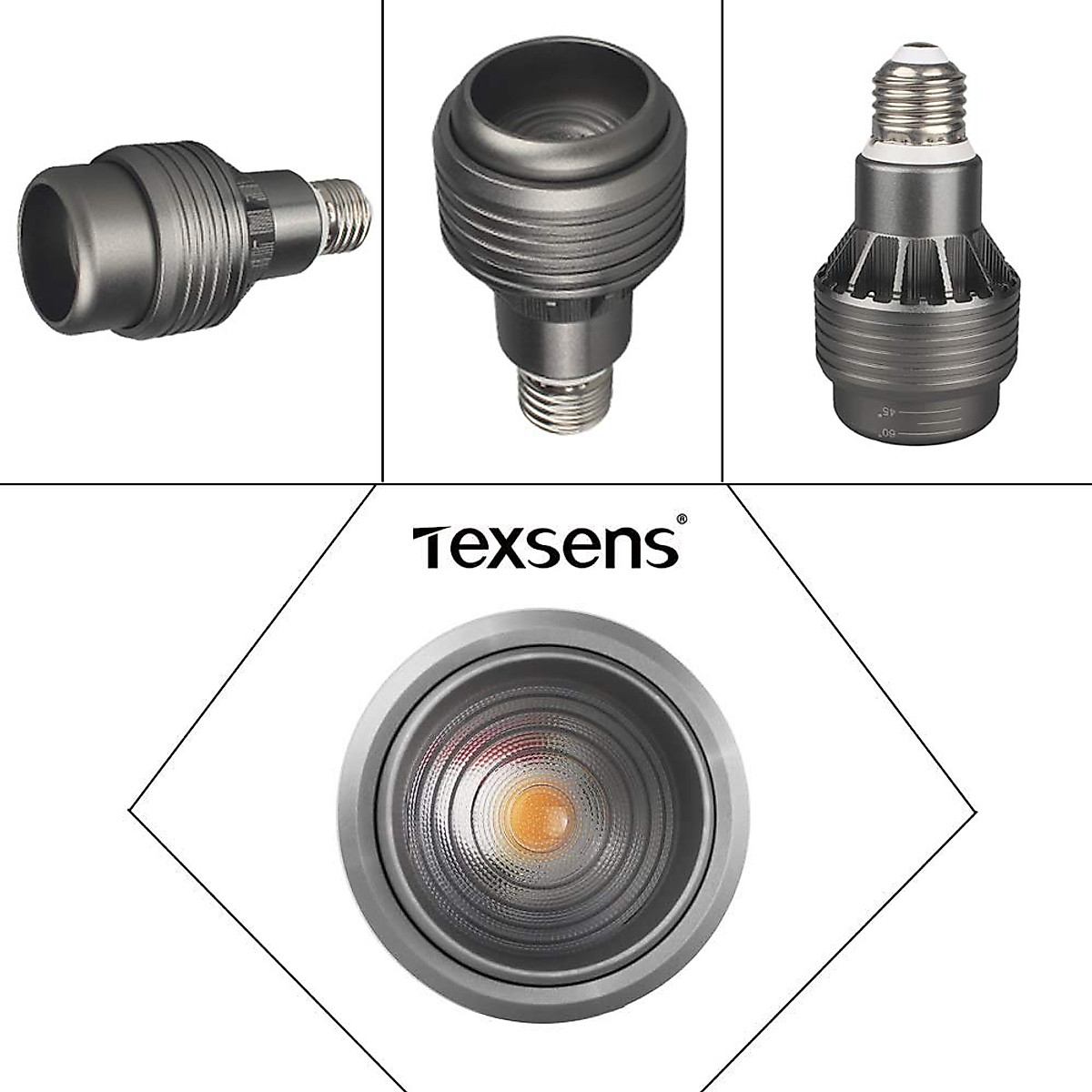 Texsens PAR20 LED Bulb, 7W Focus Spotlight Bulbs, CRI 97 COB Downlight Light, Adjustable Beam Angle 15-60 Degree, 2800k Warm White, AC85-256V, Perfect for Commercial, Showcase & Home Lighting (Grey)