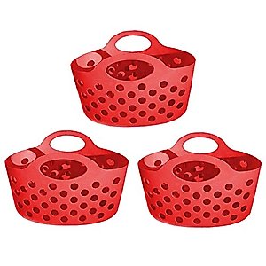 Red 3 Pack Plastic Organizer Baskets with Handles Small Soft Carry Totes Stackable