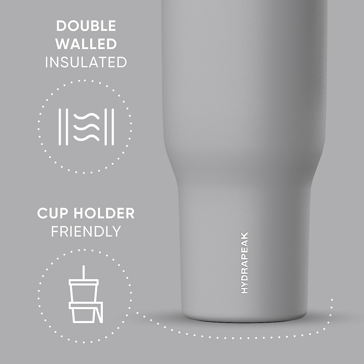Hydrapeak Voyager 40 Oz Stainless Steel Tumbler with Handle, Insulated Water Bottle With Straw & Lid, Cupholder Friendly Reusable Travel Mug (Grey)