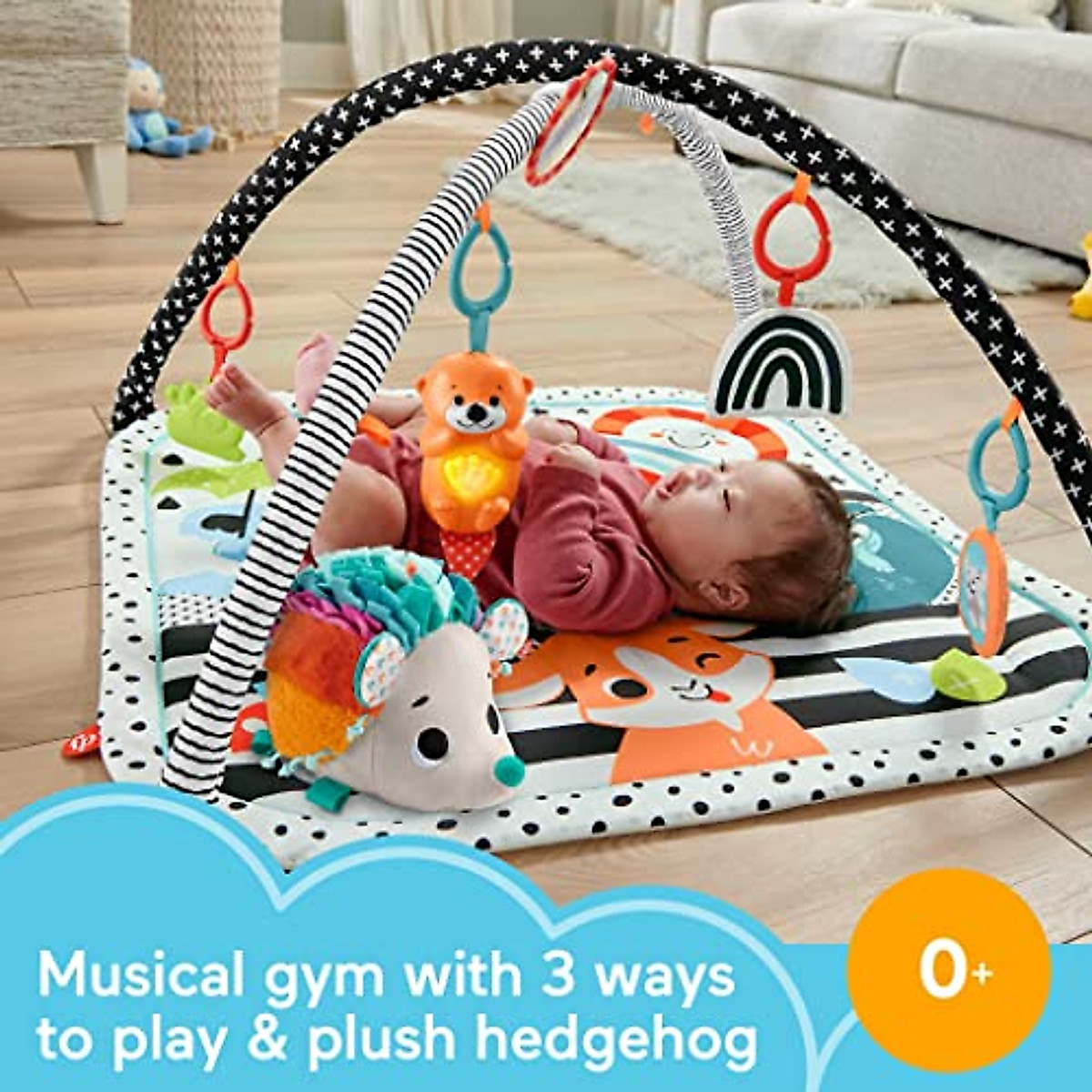 ​Fisher-Price 3-in-1 Baby Gym and Activity Mat Gift Set with Hedgehog Plush Sensory-Toy, Music Glow and Grow Gym [Amazon Exclusive]