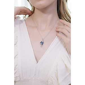 B. BRILLIANT Blue Necklace for Women Sterling Silver London Blue White Topaz Multi Color Ombre Cluster Pendant With Jewelry Gift Box