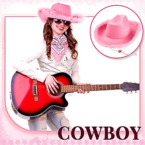Tarpop 24 Pieces Pink Cowgirl Hat Feather with Paisley Bandanas for Western Cowgirl Party Costume Accessories (Fluffy Style)