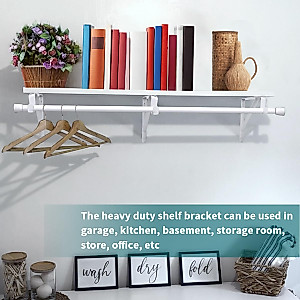 Closet Rod Brackets, Heavy Duty Closet Rod Support White Closet Brackets with Rod Holder Wall Mounted Shelf Bracket Clothes Hanger for Shelf Storage and Closet Rod, 4 Pack