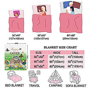 Happy Easter Blanket Easter Rabbit Bunny Eggs Spring Easter Throw Blanket Soft Lightweight Durable Flannel Blanket for Bed Sofa Couch Camping Travel 40"x50"