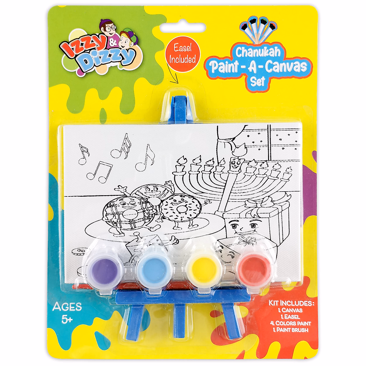 Izzy 'n' Dizzy Canvas Painting Kit with Easel - Chanukah Kids Canvas Painting Set - Pre Drawn Canvas for Painting for Kids - Chanukah Kids Arts and Crafts