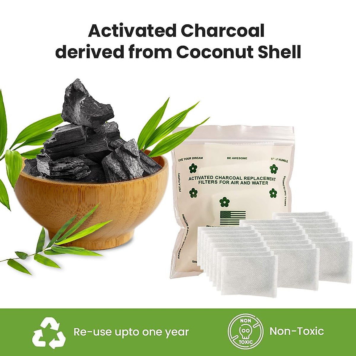 Green Piece® 24 Pack Overstuffed All-Natural Diaper Pail Deodorizer | Activated Charcoal Air Purifier Compatible with Diaper Pails, Shoe Closets, Trash Cans, Pets - Made in The USA by Green Piece