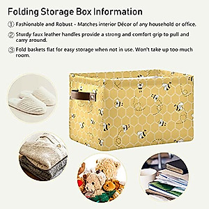 Honeycomb Animal Bee Storage Bins Basket, Honeybee Collapsible Storage Cube Rectangle Storage Box with Handles for Shelf Closet Nursery Bedroom Home Office 1 Pack