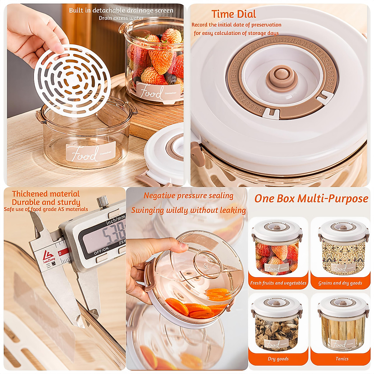 AYYOYYOY Vacuum Seal Containers - Marinade and Keep Food Fresh with Time Dial, BPA Free, Drainer, Microwave Friendly (2.68Cups Circular)