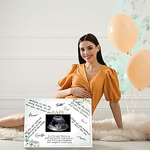 Vlipoeasn Baby Shower Guest Book Alternative, DIY Cute Baby Shower Signature Board with Stand, Baby Shower Party Decorations, Green and White Baby Shower Party Sign in Book